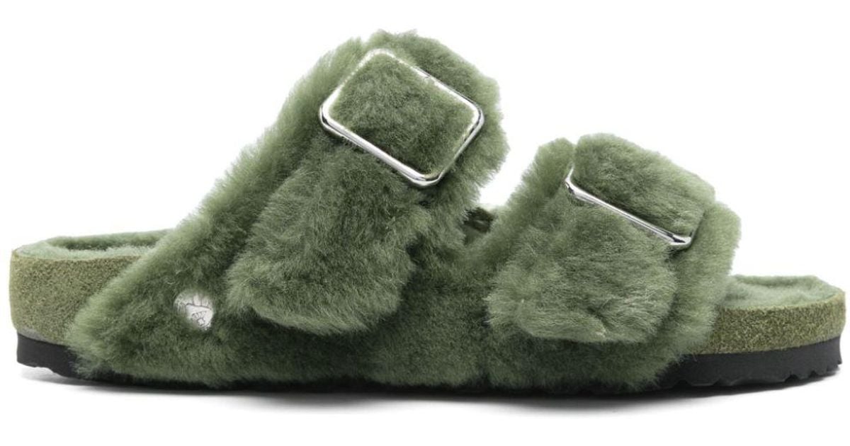 Birkenstock Arizona 1774 Shearling Slides in Green | Lyst