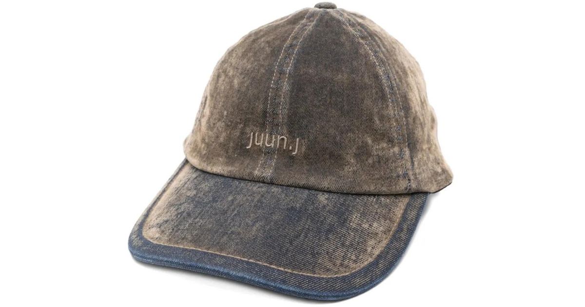 Juun.J Acid-Wash Denim Cap in Gray for Men | Lyst