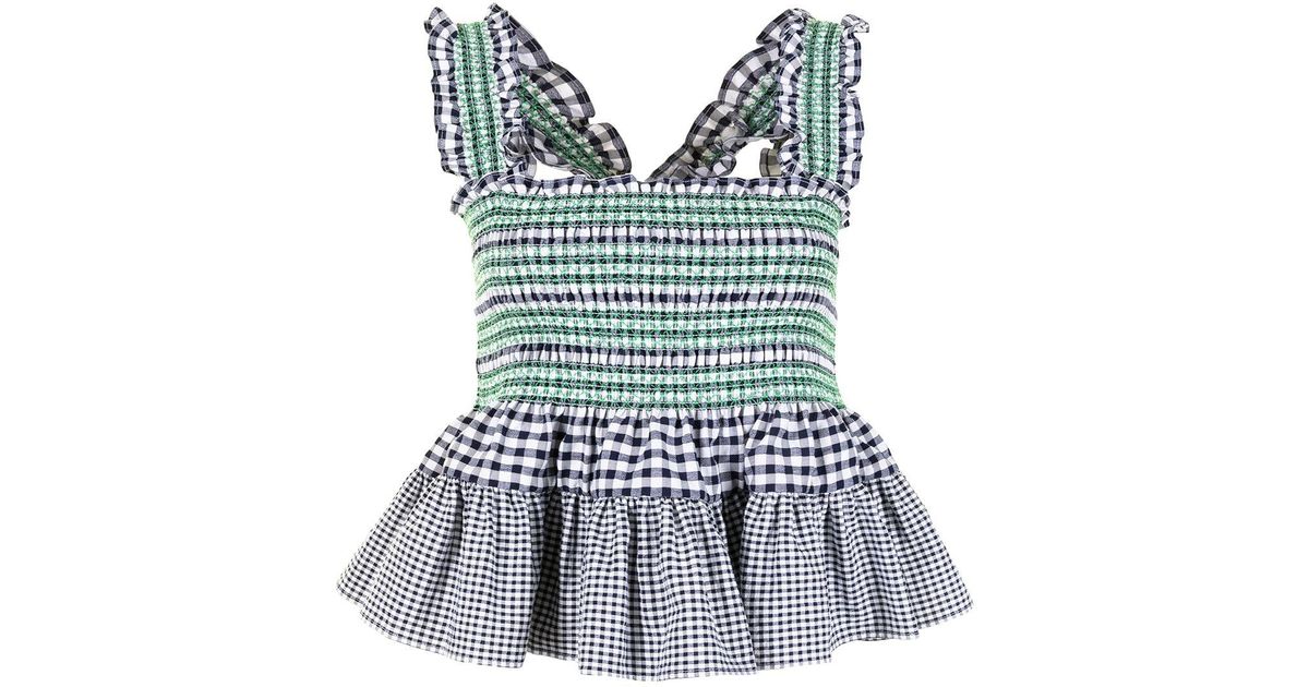 Molly Goddard Cotton Gingham-print Off-shoulder Top in Blue - Lyst
