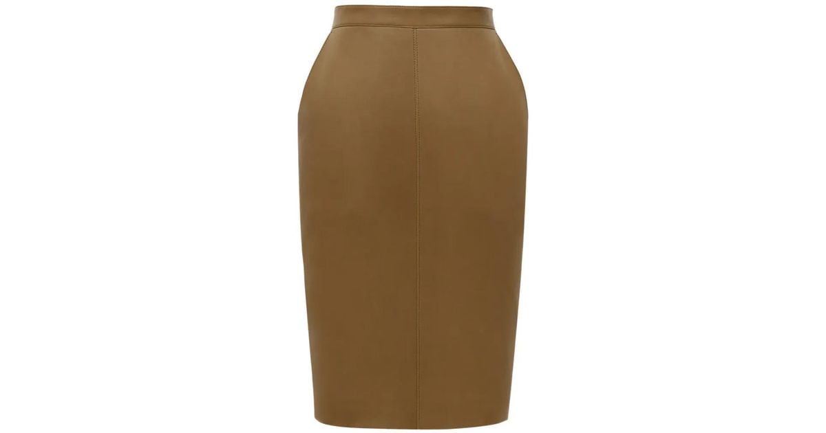 Saint Laurent Cassandre Leather Midi Pencil Skirt in Natural | Lyst UK