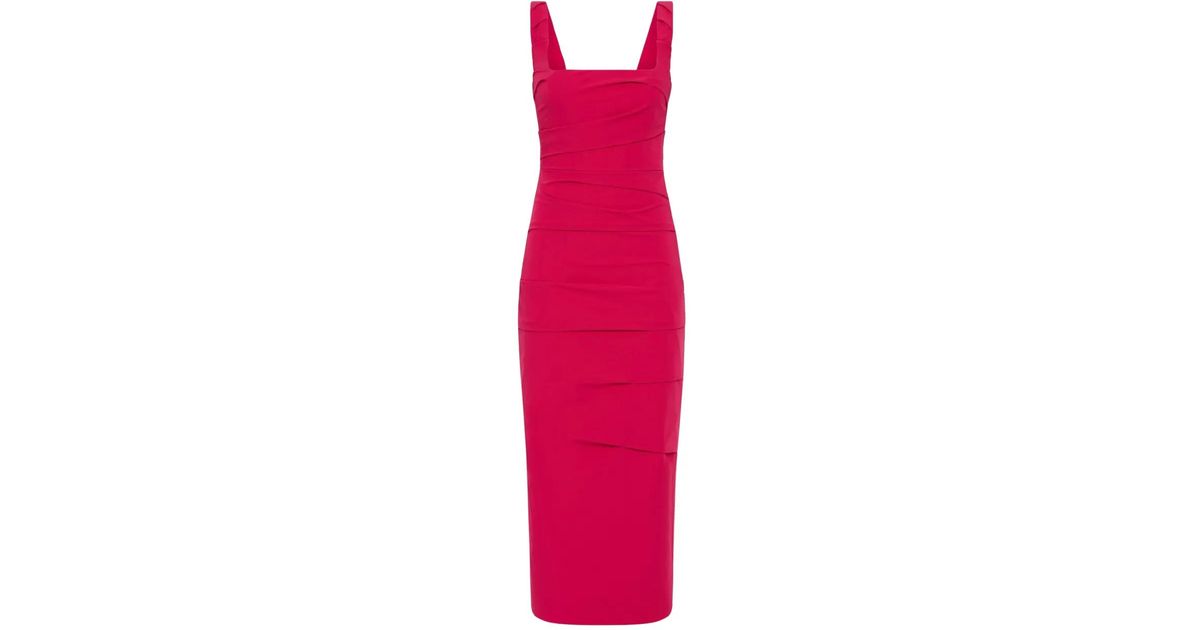 Rachel Gilbert Anna Square-Neck Draped Midi Dress in Pink | Lyst UK