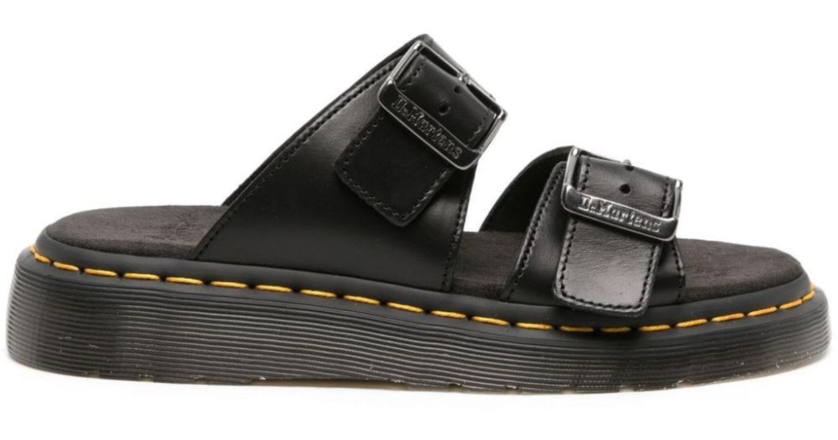 Dr. Martens Josef Leather Slides in Black | Lyst