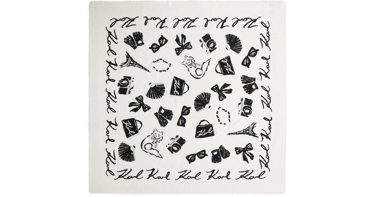 KARL LAGERFELD Signature Graphic-Print Scarf in White | Lyst UK