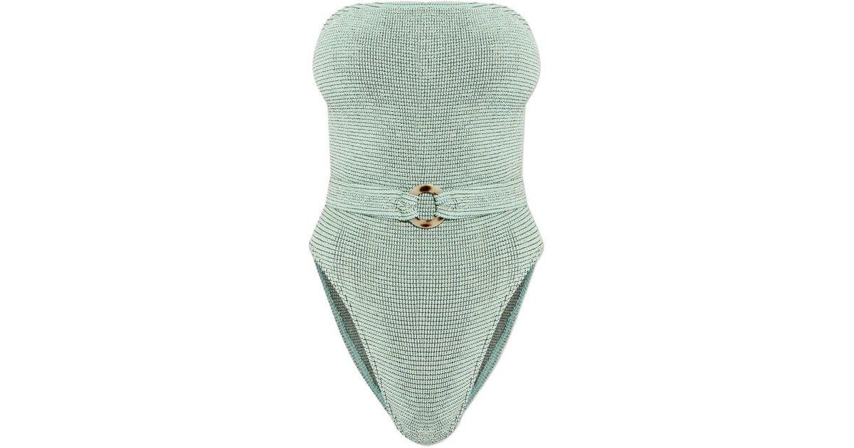 Bondeye Belted Textured Swimsuit in Green | Lyst UK