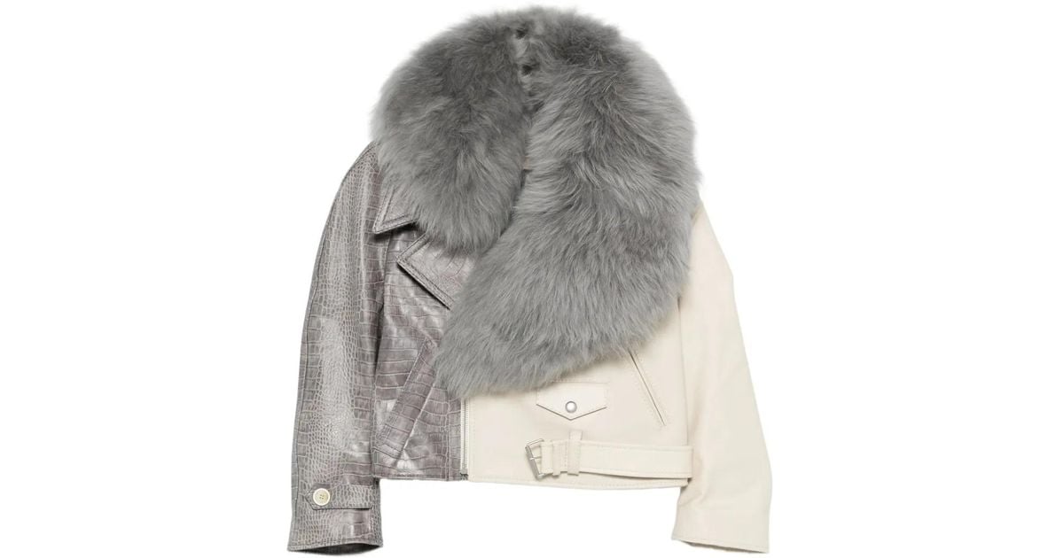 Marni Fur Collar Reptile-Effect Jacket in Grey | Lyst UK