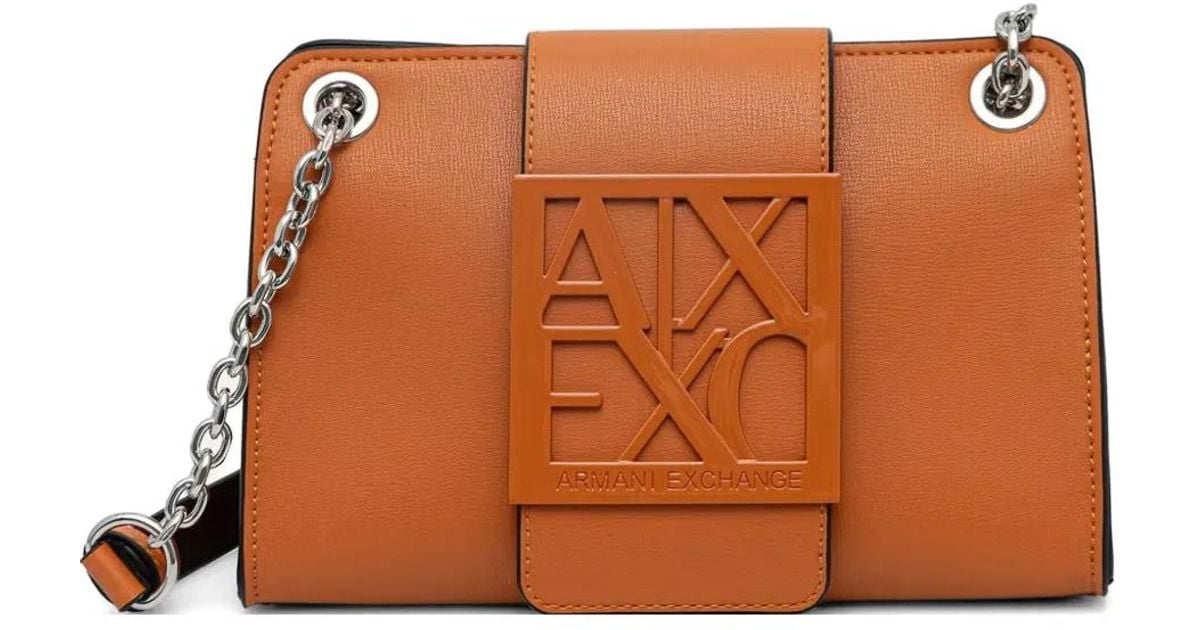 ARMANI EXCHANGE Logo-Plaque Chain-Link Cross Body Bag in Brown | Lyst UK