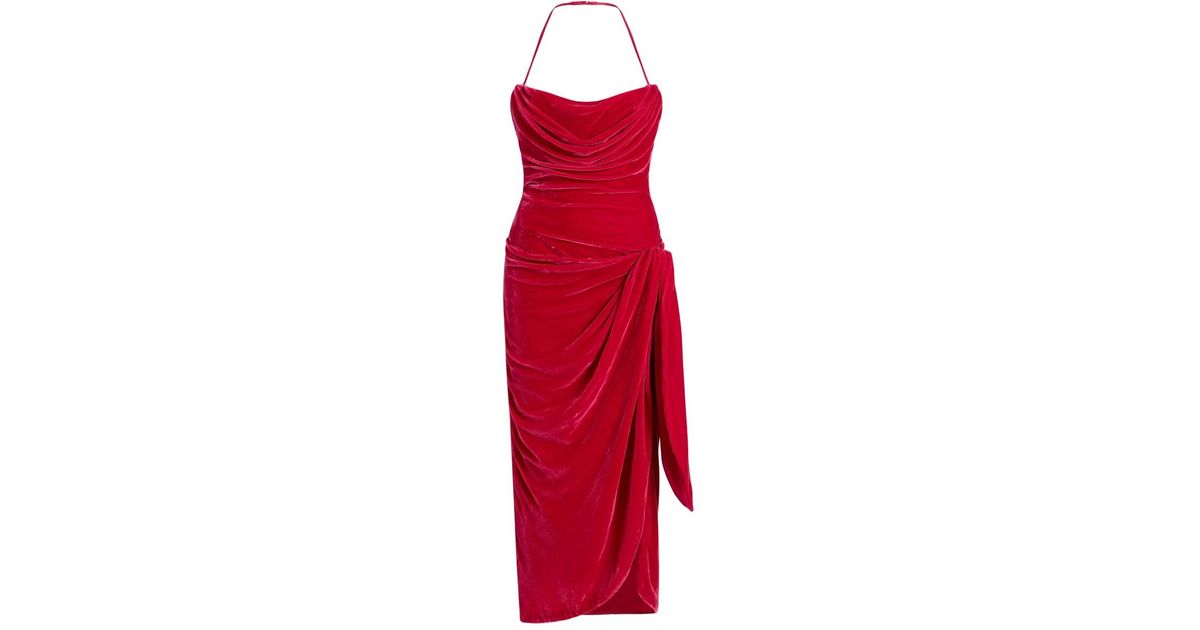 Cinq À Sept Noah Draped Velvet Dress in Red | Lyst UK