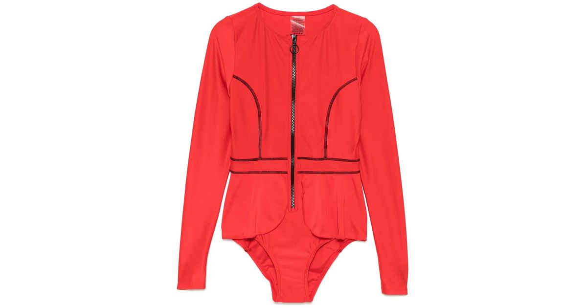 Duskii Elle Long-Sleeved Swimsuit in Red | Lyst