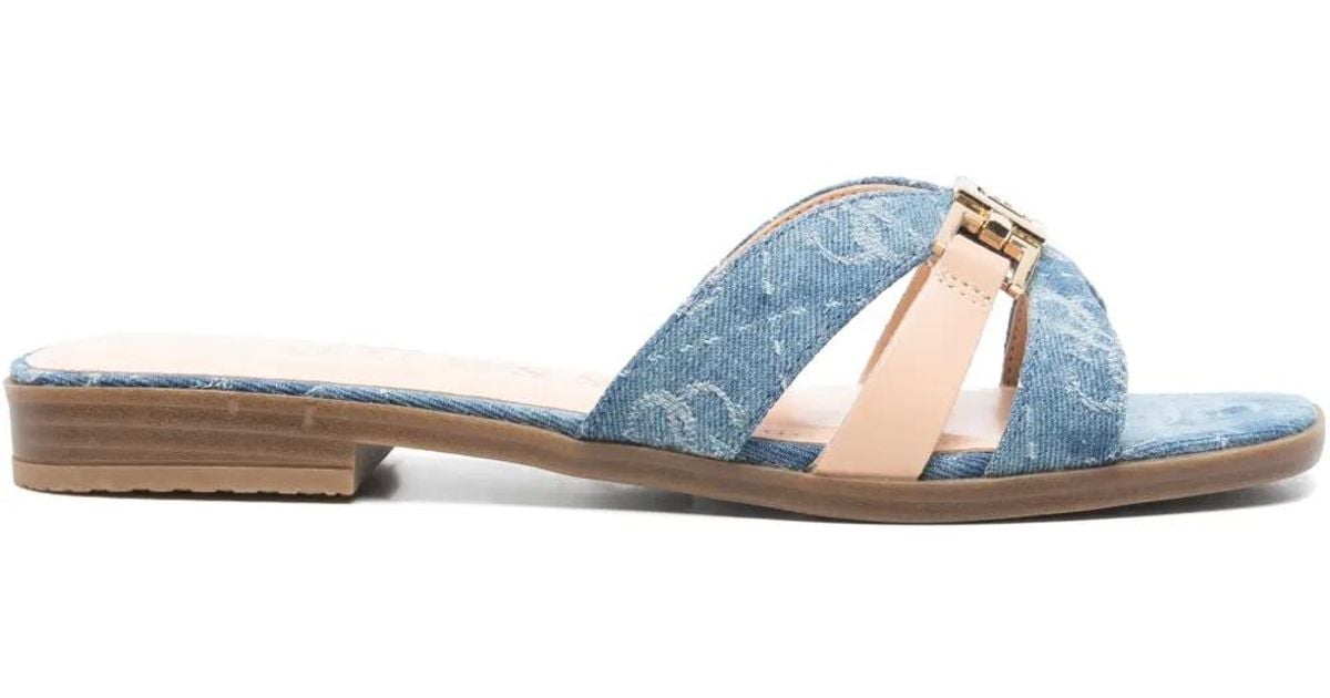 Guess Denim Slides in White | Lyst