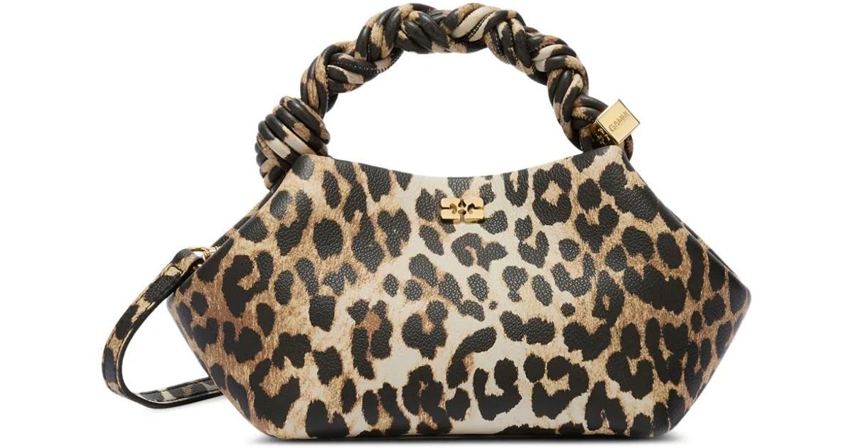 Ganni Small Bou Leopard-Print Twisted-Handle Crossbody Bag in Metallic ...