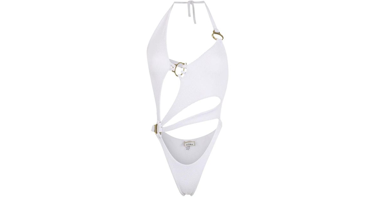 Amir Slama Cut-Out Details Swimsuit in White | Lyst