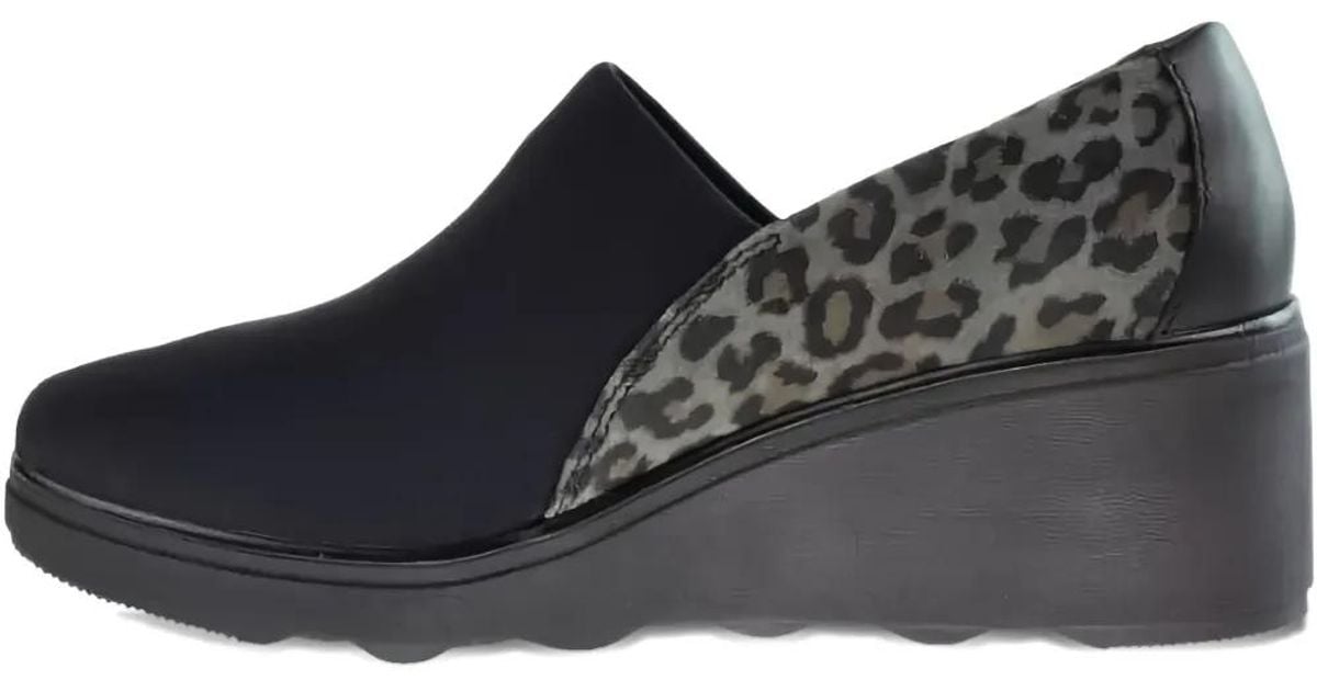 Clarks Leopard Print Wedge Sandals in Black | Lyst