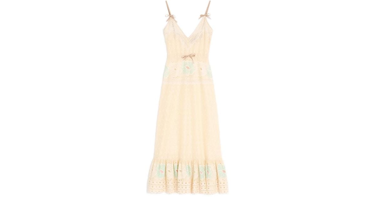 Valentino Garavani Sangallo Midi Dress in Natural | Lyst UK