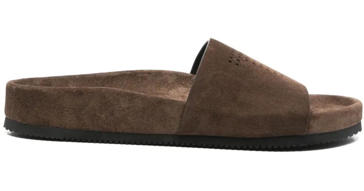 Tom Ford Suede Flat Slides in Brown for Men | Lyst