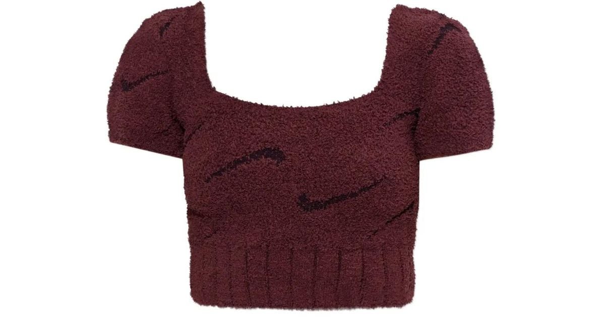 Nike Phoenix Bouclé Square-Neck Top in Red | Lyst