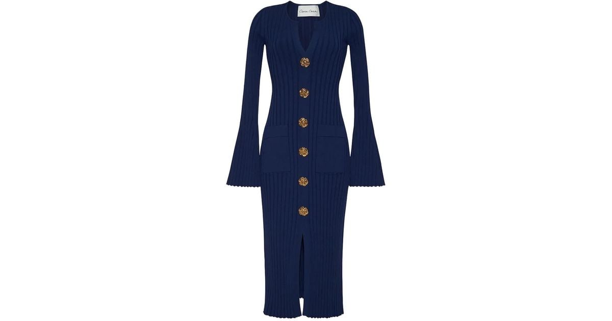 Cara Cara Ribbed Bell-Sleeve Midi Dress in Blue | Lyst