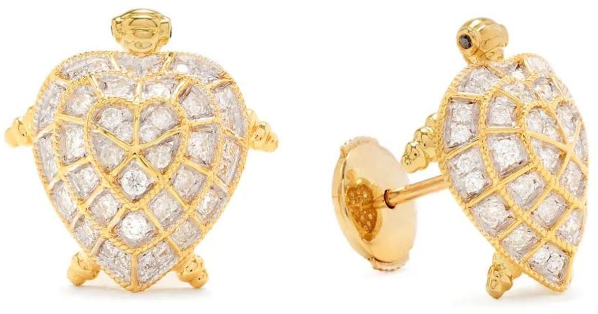 Yvonne Léon Tortoise Diamond Stud Earrings in Metallic | Lyst UK