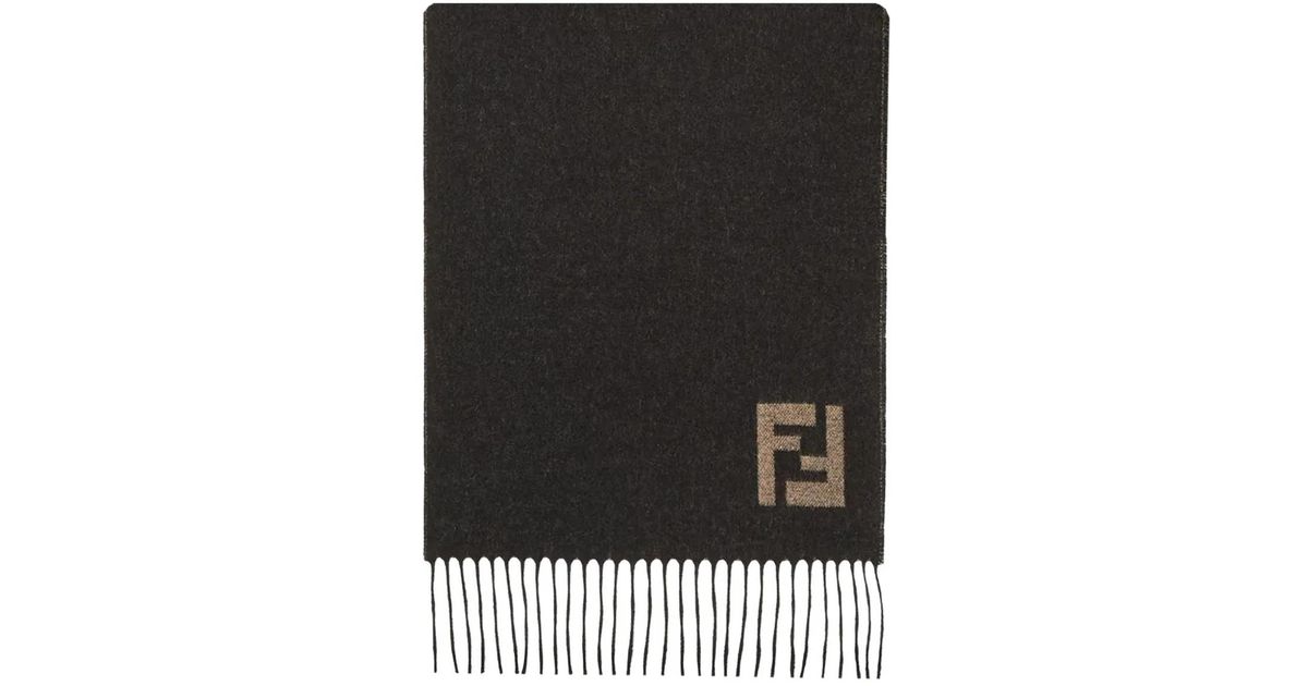 Fendi Fringed Logo-Detail Scarf in Black for Men | Lyst UK