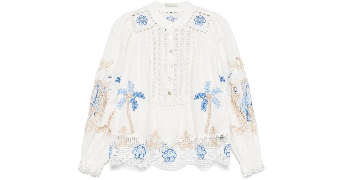 FARM Rio Floral-Embroidered Blouse in White | Lyst