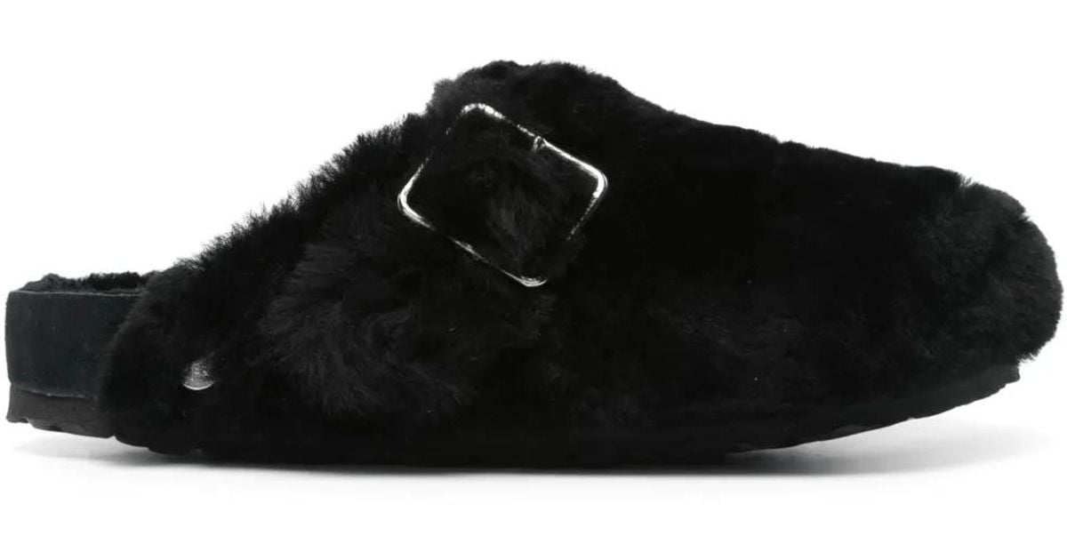 Birkenstock Boston 1774 Shearling Slippers in Black for Men | Lyst