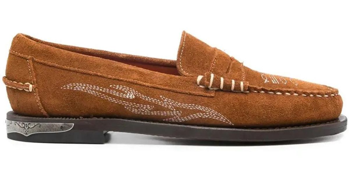 Sebago Embroidered Suede Loafers in Brown for Men | Lyst