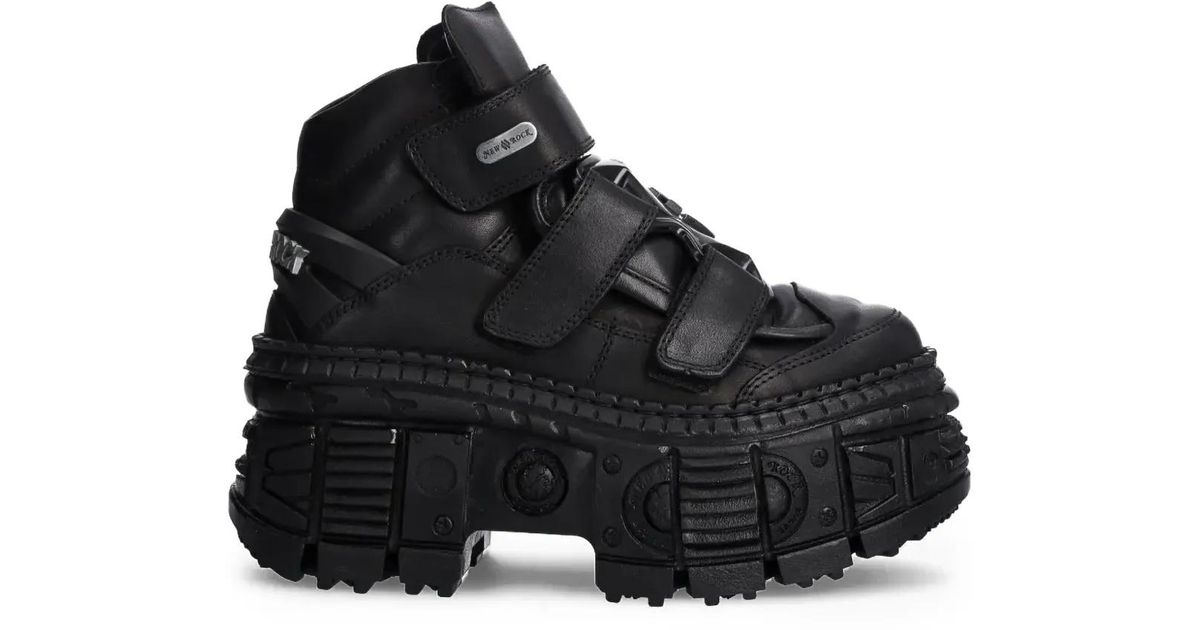 New Rock Strap Platform Boots in Black | Lyst
