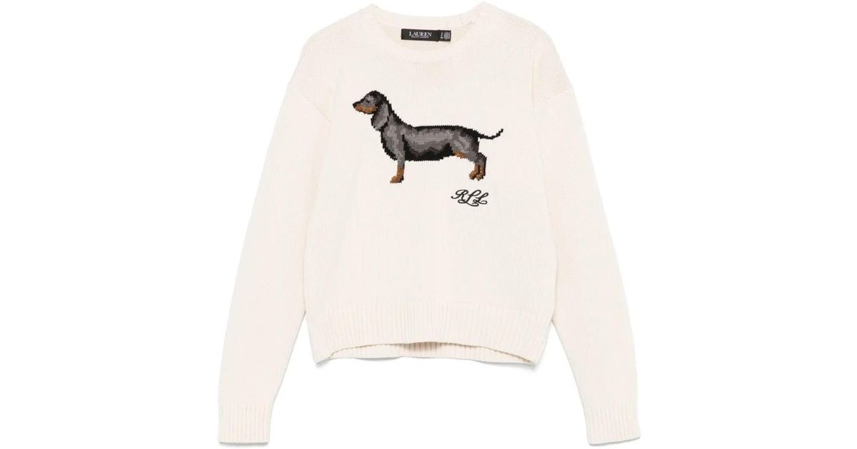 Ralph Lauren Dachshund Intarsia-Knit Sweater in Natural | Lyst