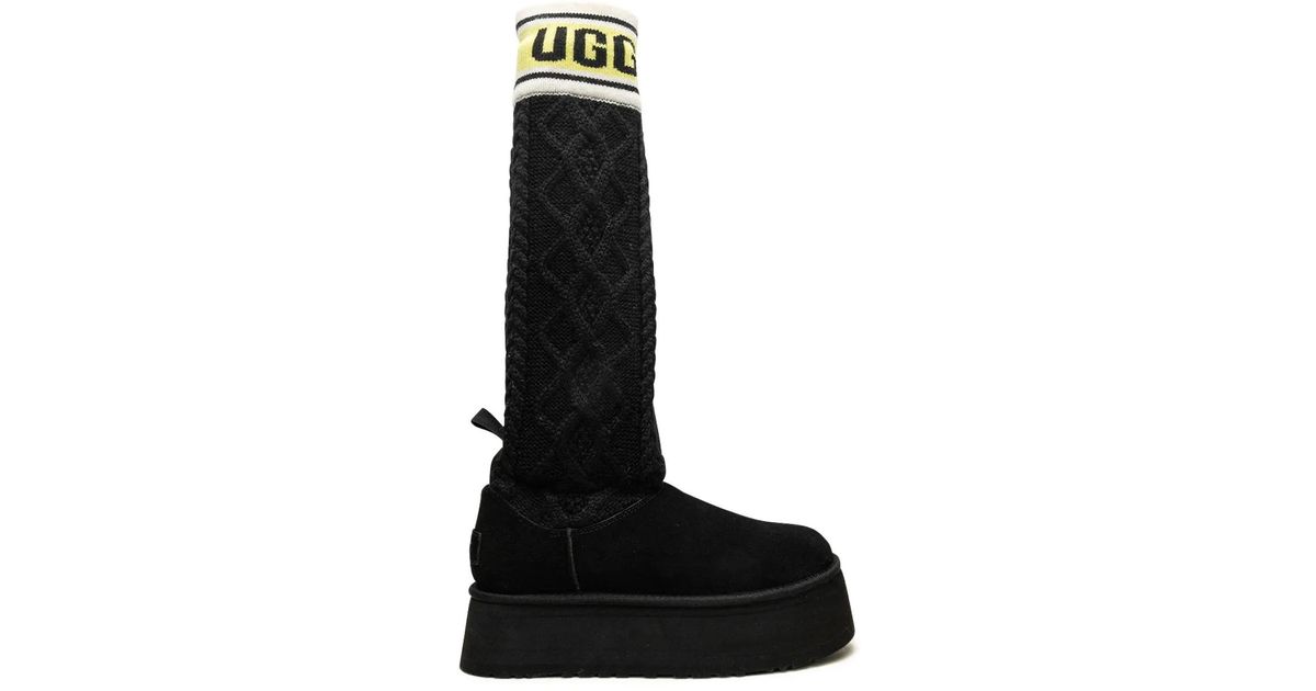 UGG Classic Sweater Letter Boots in Black | Lyst
