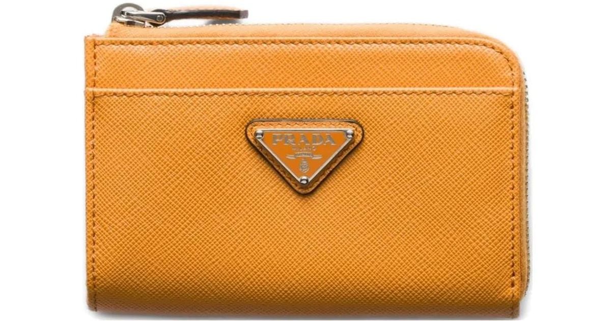 Prada Triangle Logo Leather Key Case in Orange for Men | Lyst UK