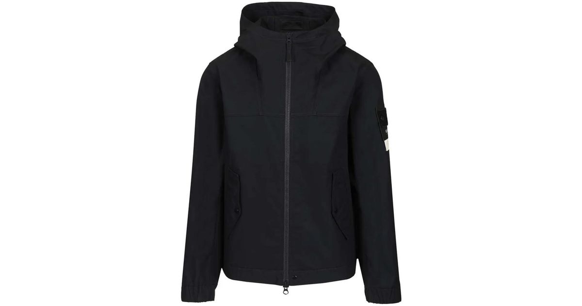Stone Island Hooded Twill Cotton Jacket in Blue for Men | Lyst