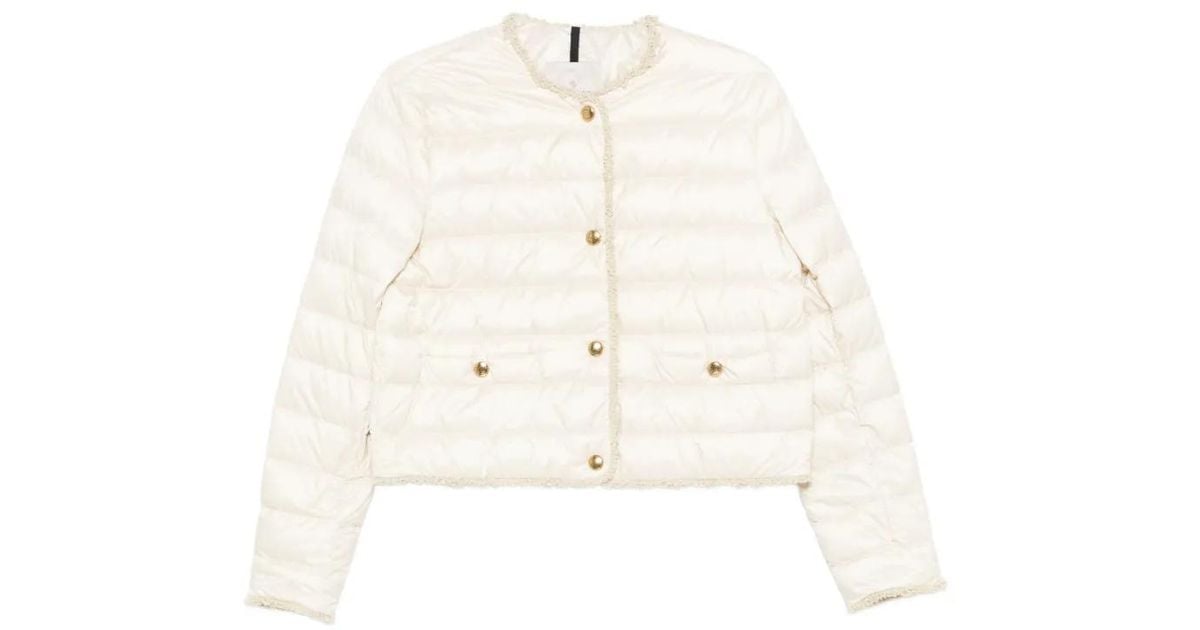 Moncler Fleurs Bouclé-Trimmed Puffer Jacket in White | Lyst UK