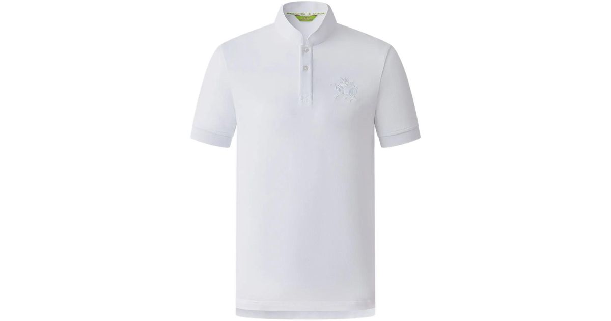 Shanghai Tang Horse-Embroidered Mandarin-Collar Polo Shirt in White for ...