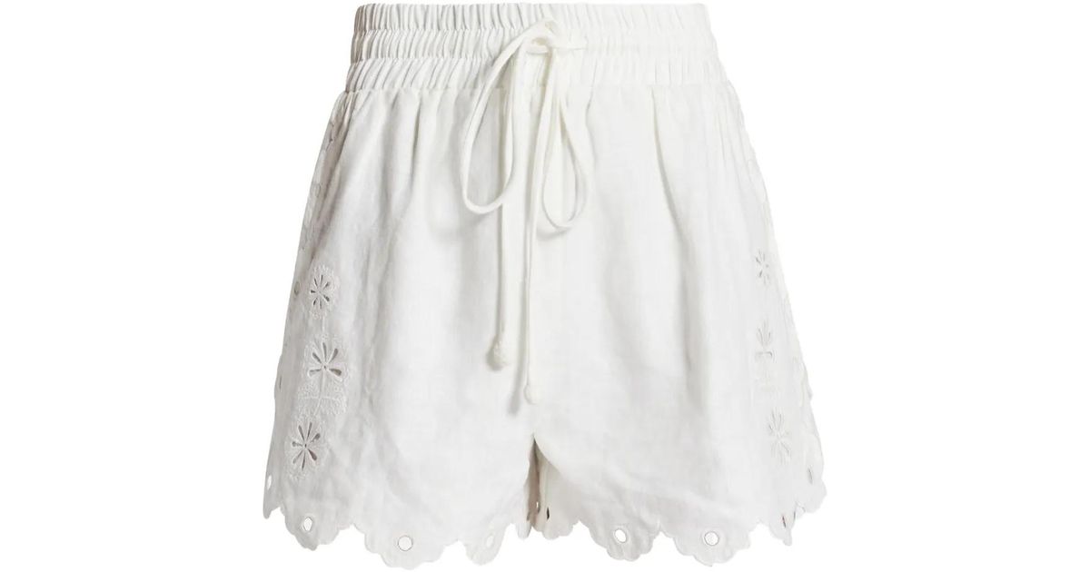 FARM Rio Eyelet-Embroidered Scalloped-Hem Shorts in White | Lyst