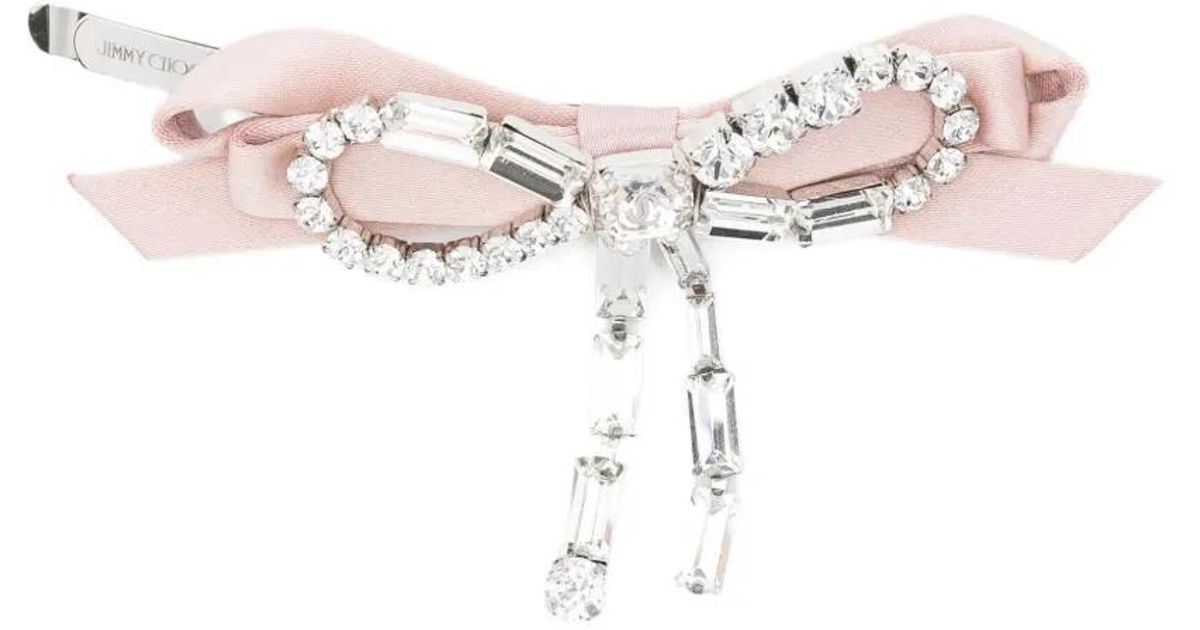 Jimmy Choo Crystal-Bow Hair Clip in White | Lyst UK