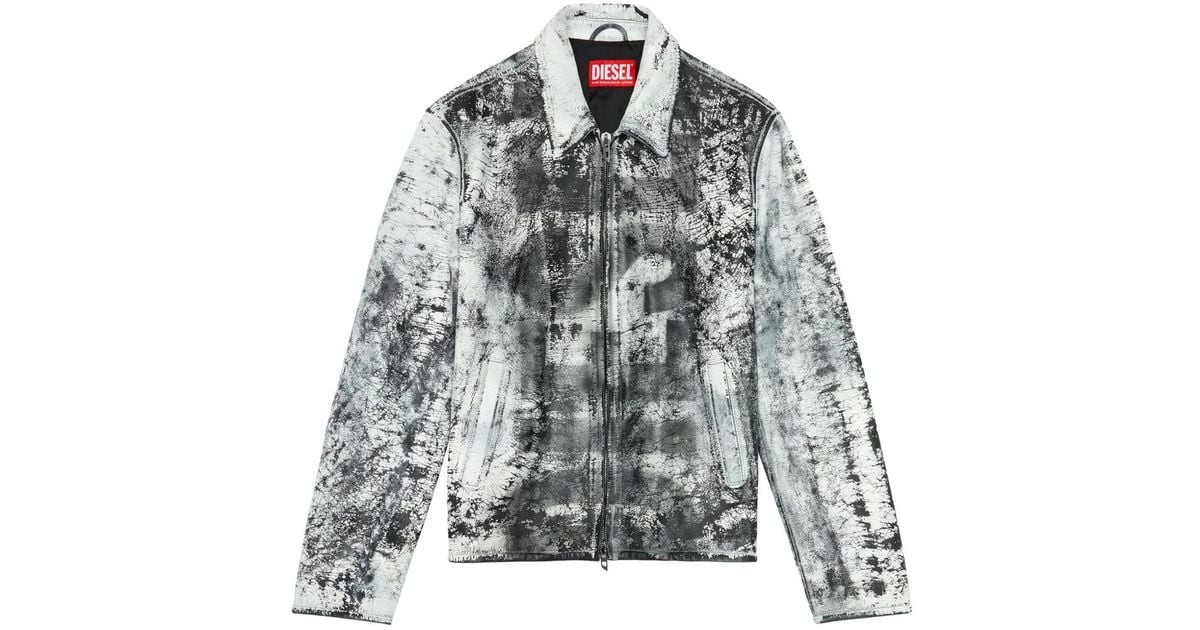 DIESEL L-Pylon-A Cracked-Finish Leather Jacket in Gray for Men | Lyst