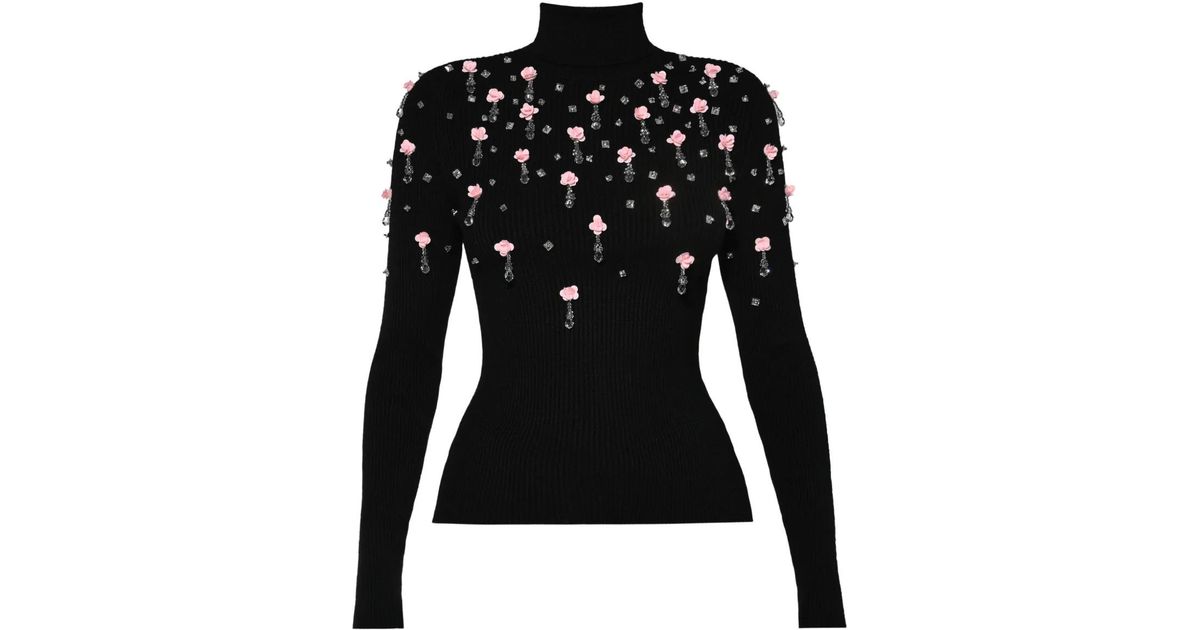 ANOUKI Crystal-Embellished Turtleneck Top in Black | Lyst UK