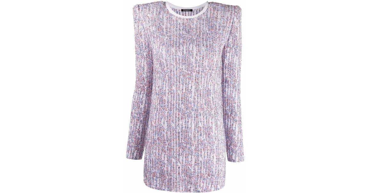Balmain Sequin-Embellished Long-Sleeve Dress in Purple | Lyst UK