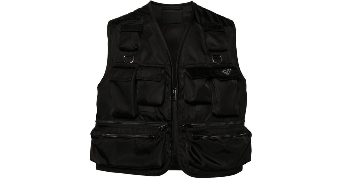 Prada Enamel-logo Cargo Gilet in Black for Men | Lyst UK