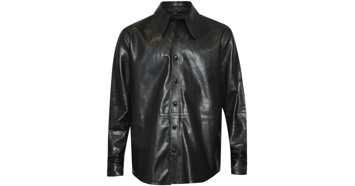Amiri Button-Fastening Leather Jacket in Black for Men | Lyst UK