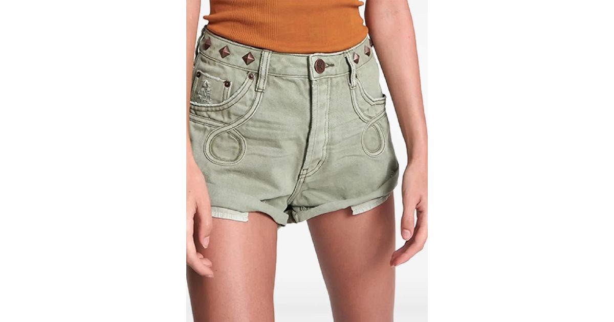 One Teaspoon Button-Fastening Shorts in Green | Lyst UK