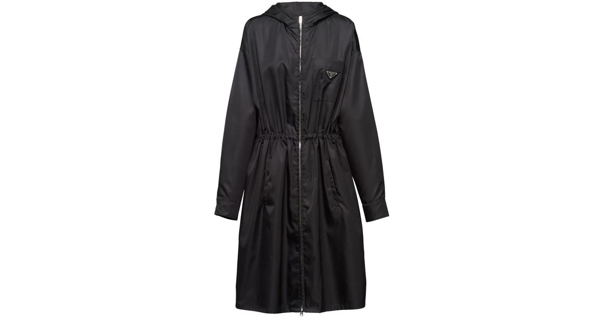 Prada Re-Nylon Hooded Raincoat in Black | Lyst