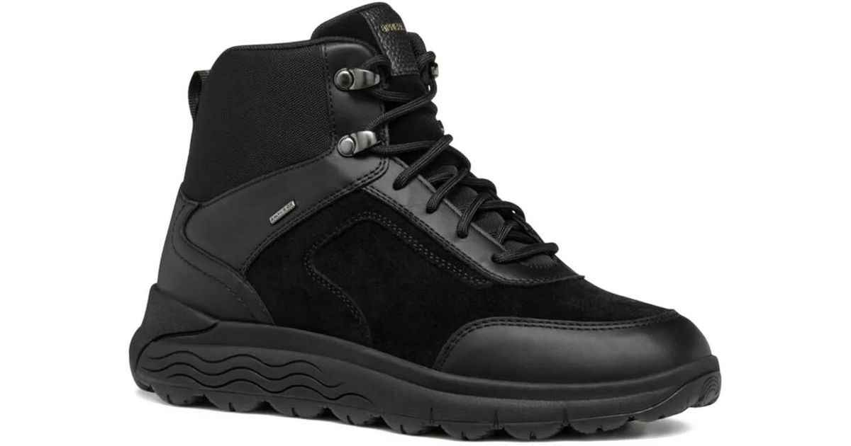 Geox Lace-Up Suede Leather Sneakers in Black | Lyst