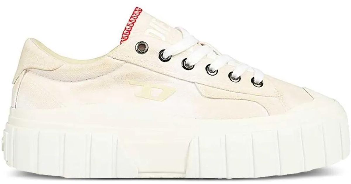 DIESEL Round-Toe Platform Sneakers in White | Lyst UK