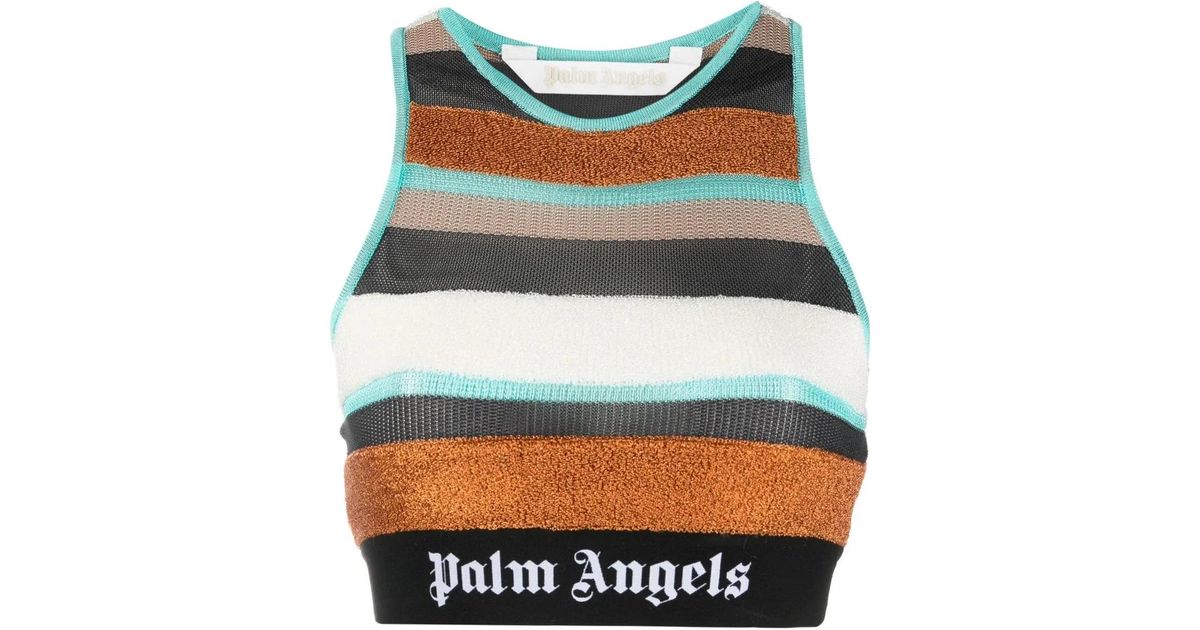 Palm Angels Lurex Stripes Knit Logo Top | Lyst