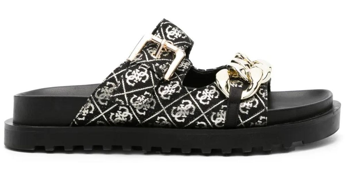 Guess Fatema Chain-Link Slides in Black | Lyst