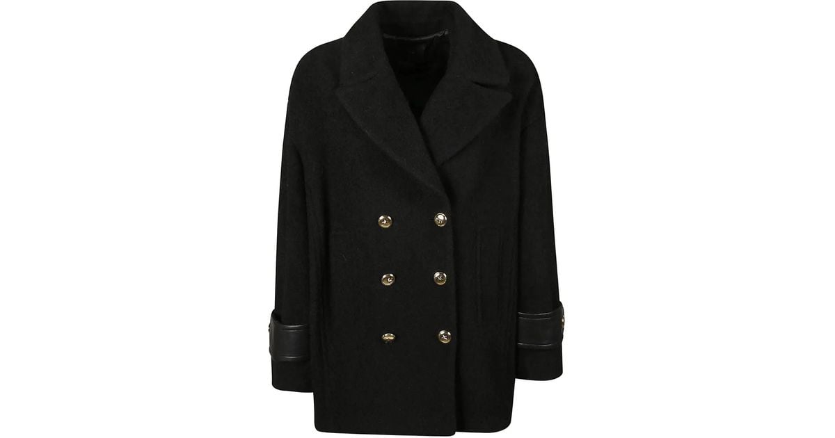 Pinko Double-Breasted Cuff Coat in Black | Lyst