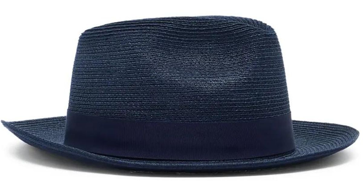 Giorgio Armani Ribbon-Detail Woven Hat in Blue for Men | Lyst