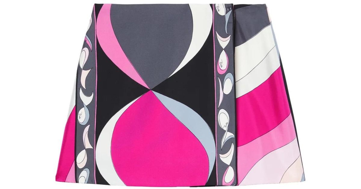 Emilio Pucci Pesci Print Silk Twill Mini Wrap Skirt in Pink | Lyst