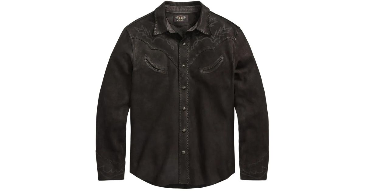 RRL Sheepskin Western Shirt in Black for Men | Lyst