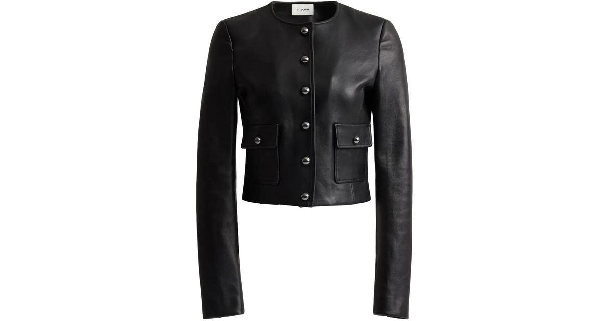 St. John Button Leather Jacket in Black | Lyst UK